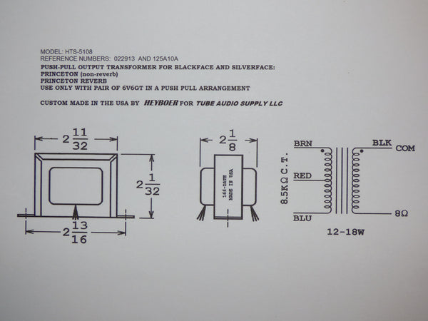 PRINCETON REVERB OUTPUT TRANSFORMER, HEYBOER MADE IN USA – Tube Audio ...