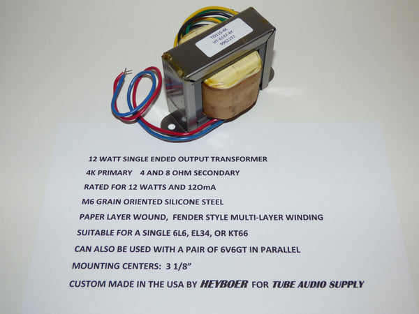 HEYBOER 12W SINGLE ENDED OUTPUT TRANSFORMER, USA MADE, 4K primary WITH ...
